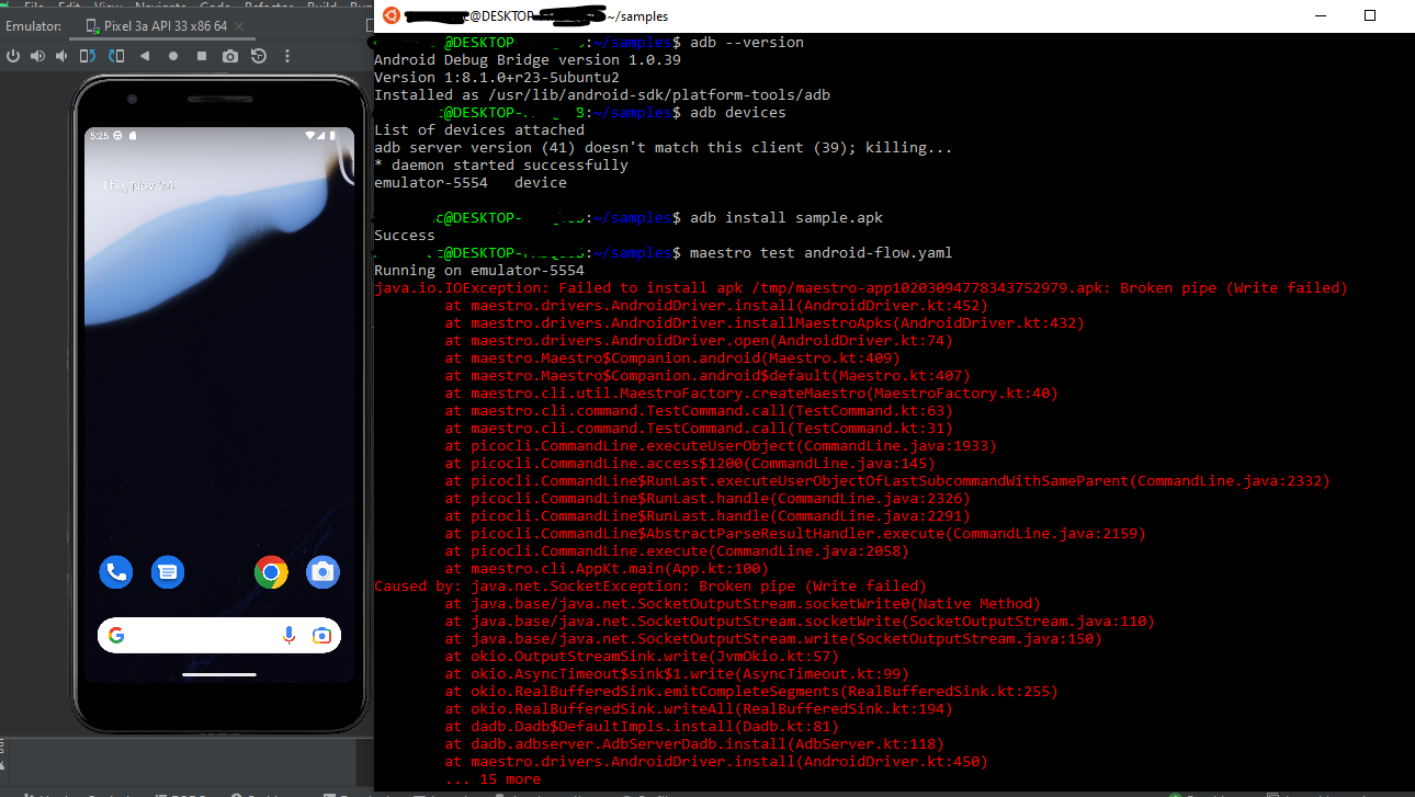 Broken pipe (Write failed) while installing sample, WSL · Issue #432 · mobile-dev-inc/maestro ...