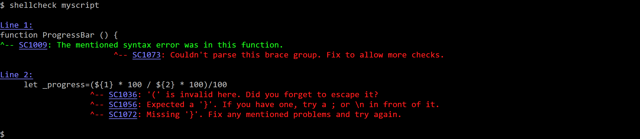 Parsing error · Issue #1606 · koalaman/shellcheck · GitHub