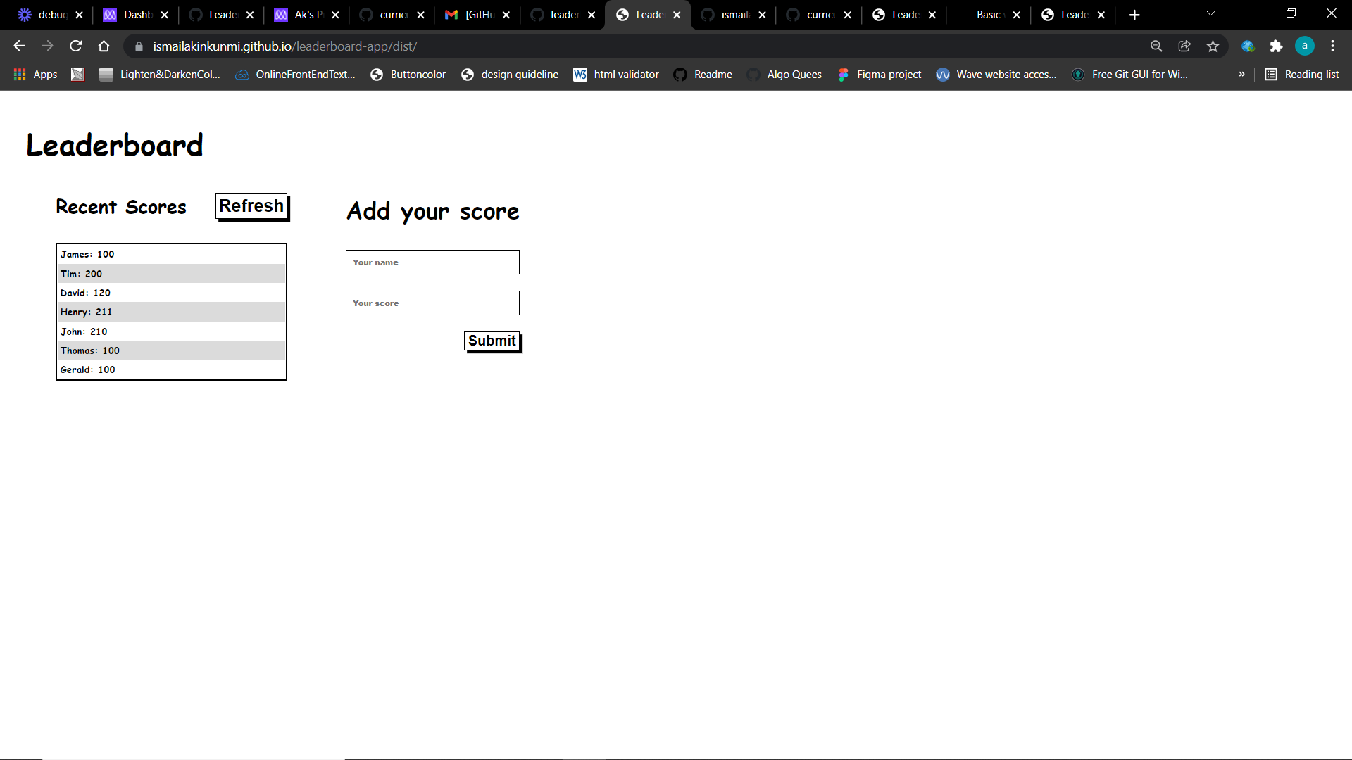 GitHub - ismailakinkunmi/Leaderboard: The leaderboard website displays scores submitted by ...