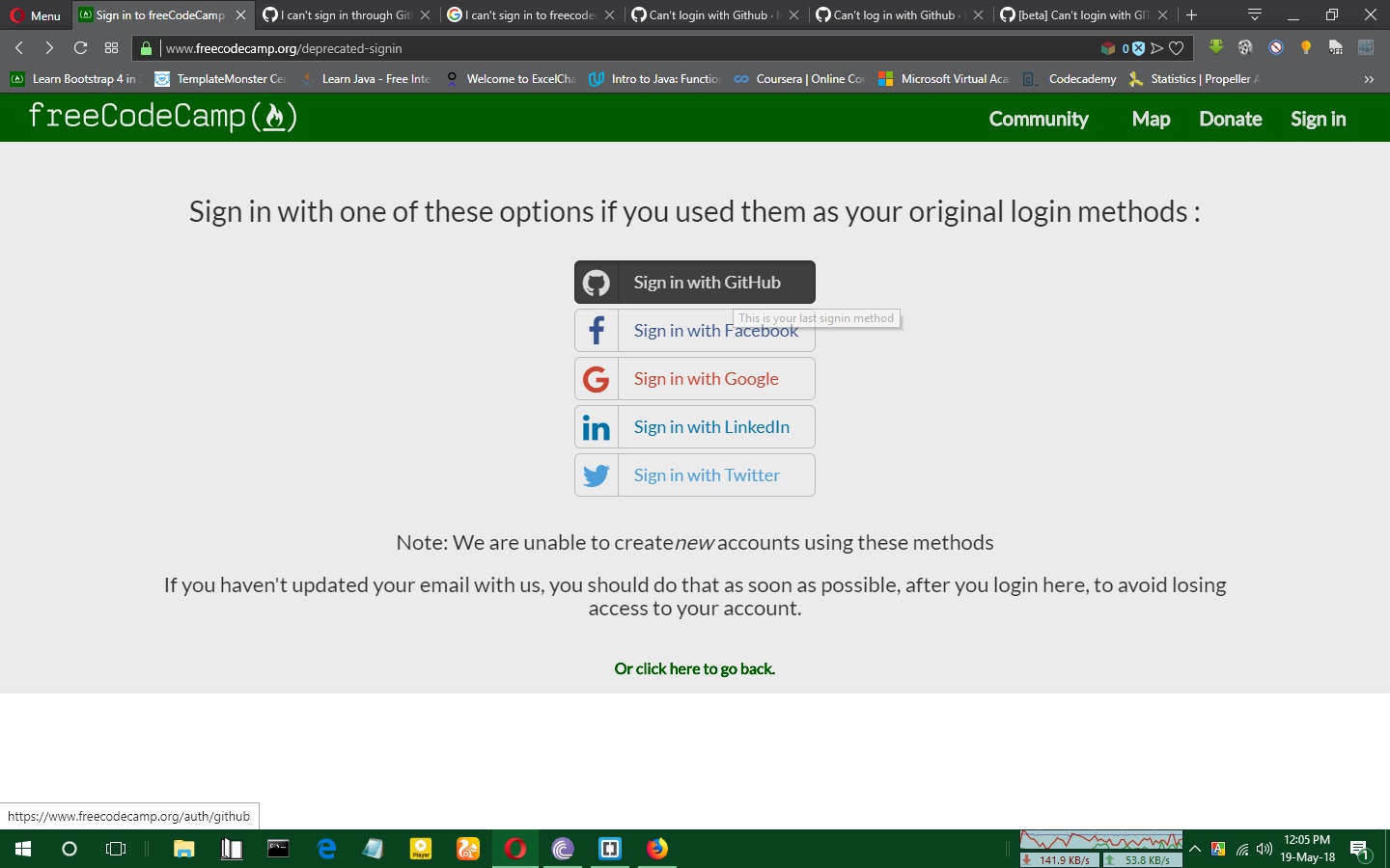 [beta] Can't login with GITHUB · Issue #9343 · freeCodeCamp/freeCodeCamp · GitHub