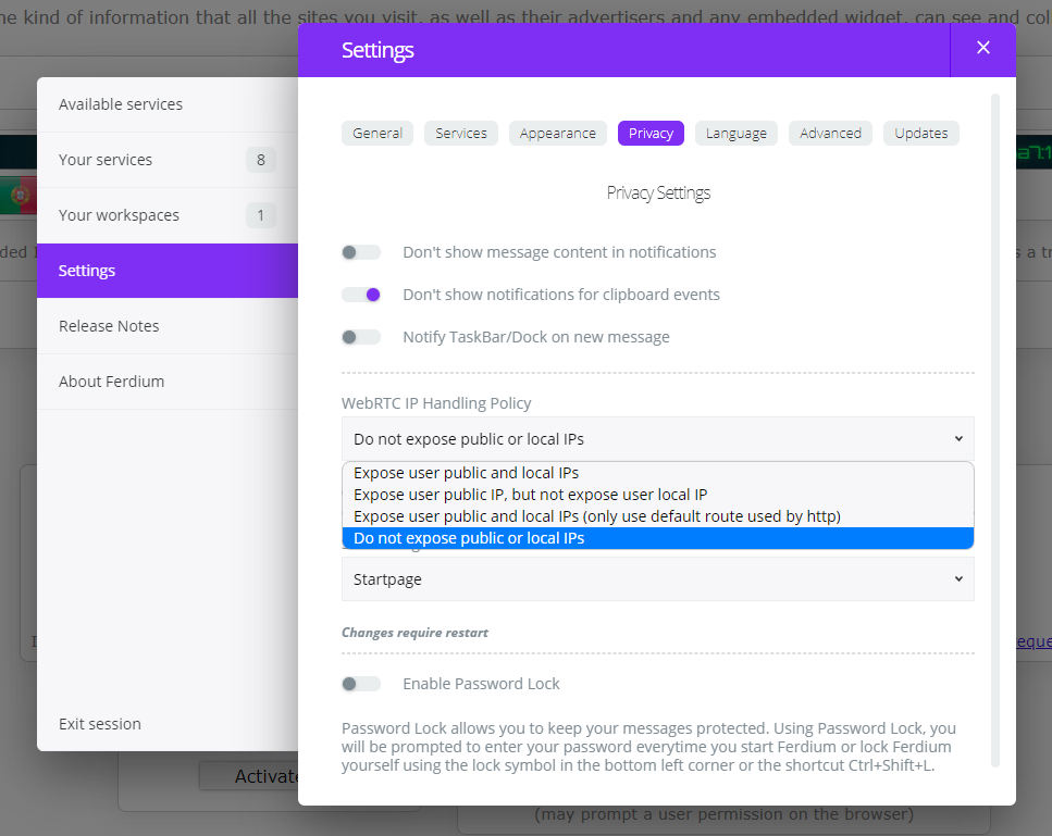 Bug: WebRTC leaks real IP when using a VPN · Issue #598 · ferdium/ferdium-app · GitHub