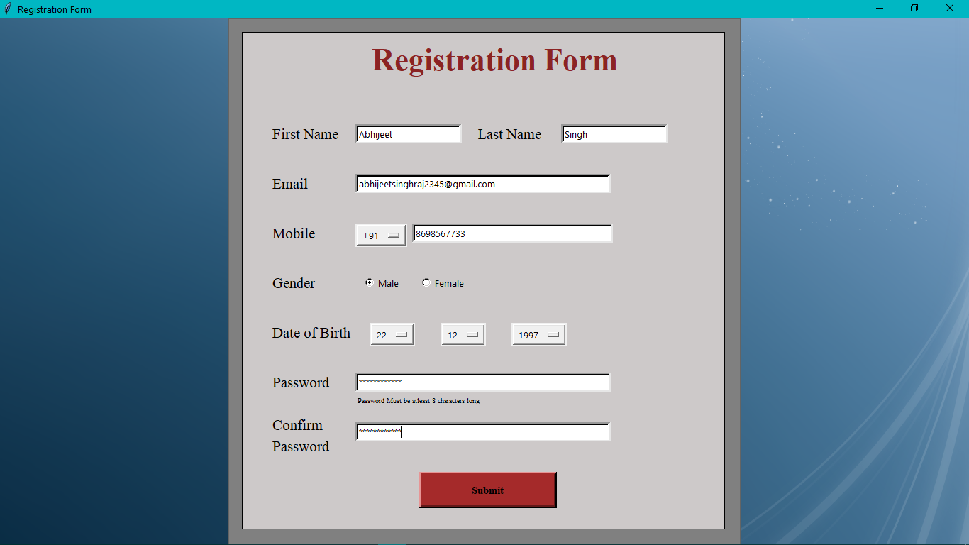 Get Registration Form In Tkinter Python With Source Code Gambaran