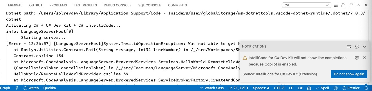 Languageserverhost Systeminvalidoperationexception Was Not Able To Get Hello World Response