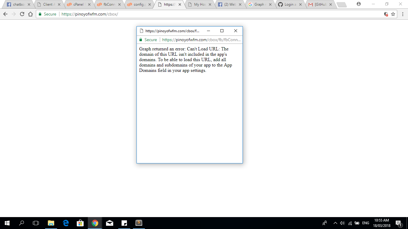 Login authentication error: "The domain of this URL isn't included in the app's domains ...