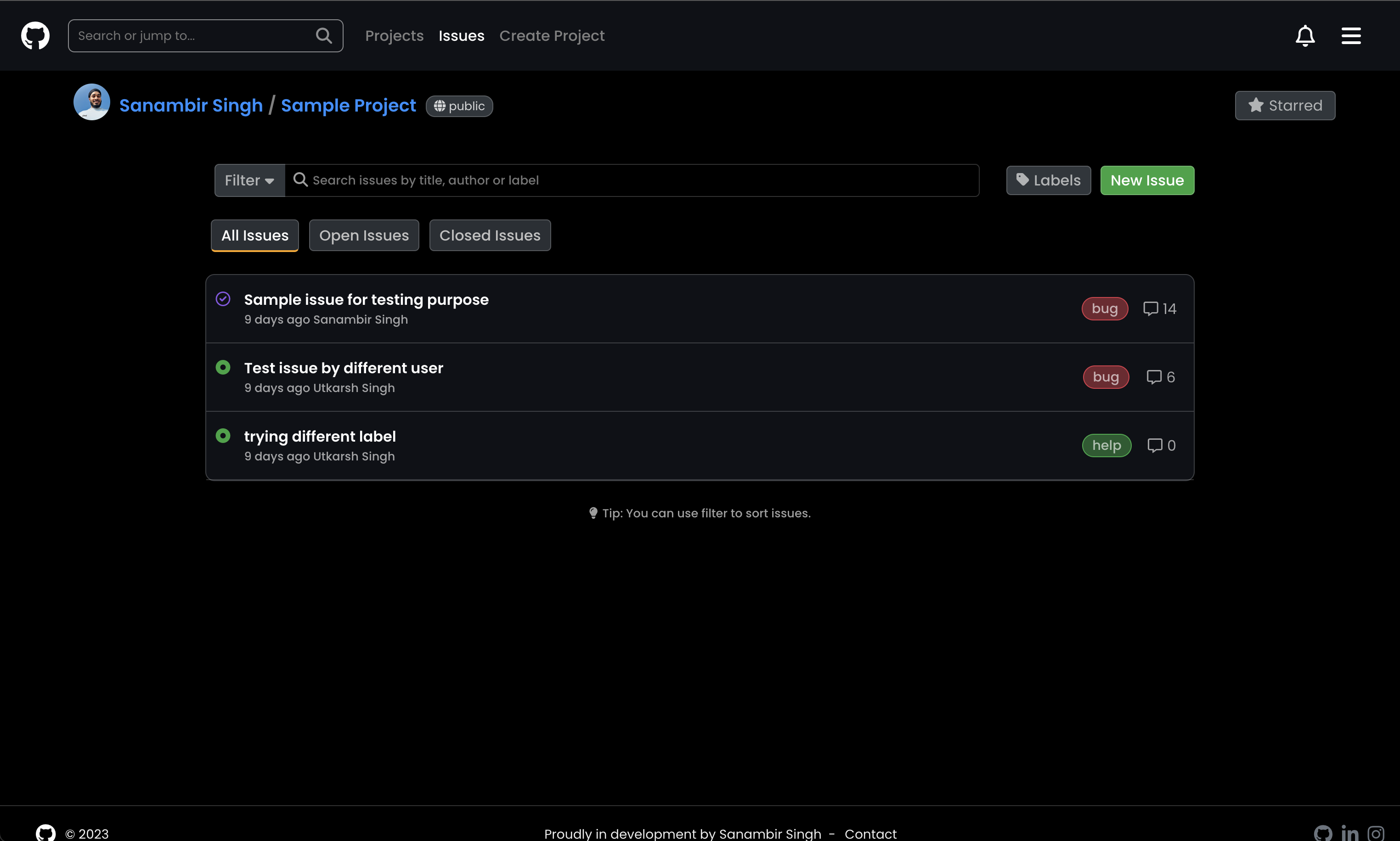 Github Singh233 Issue Tracker App A Web Application To Track Issues Bugs For A Project