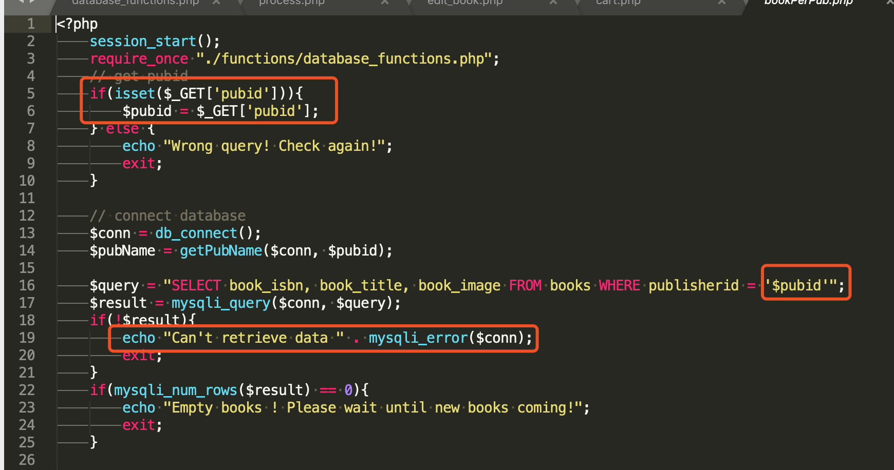 there is a sql injection vulnerability in bookPerPub.php parameter "pubid" · Issue #10 ...