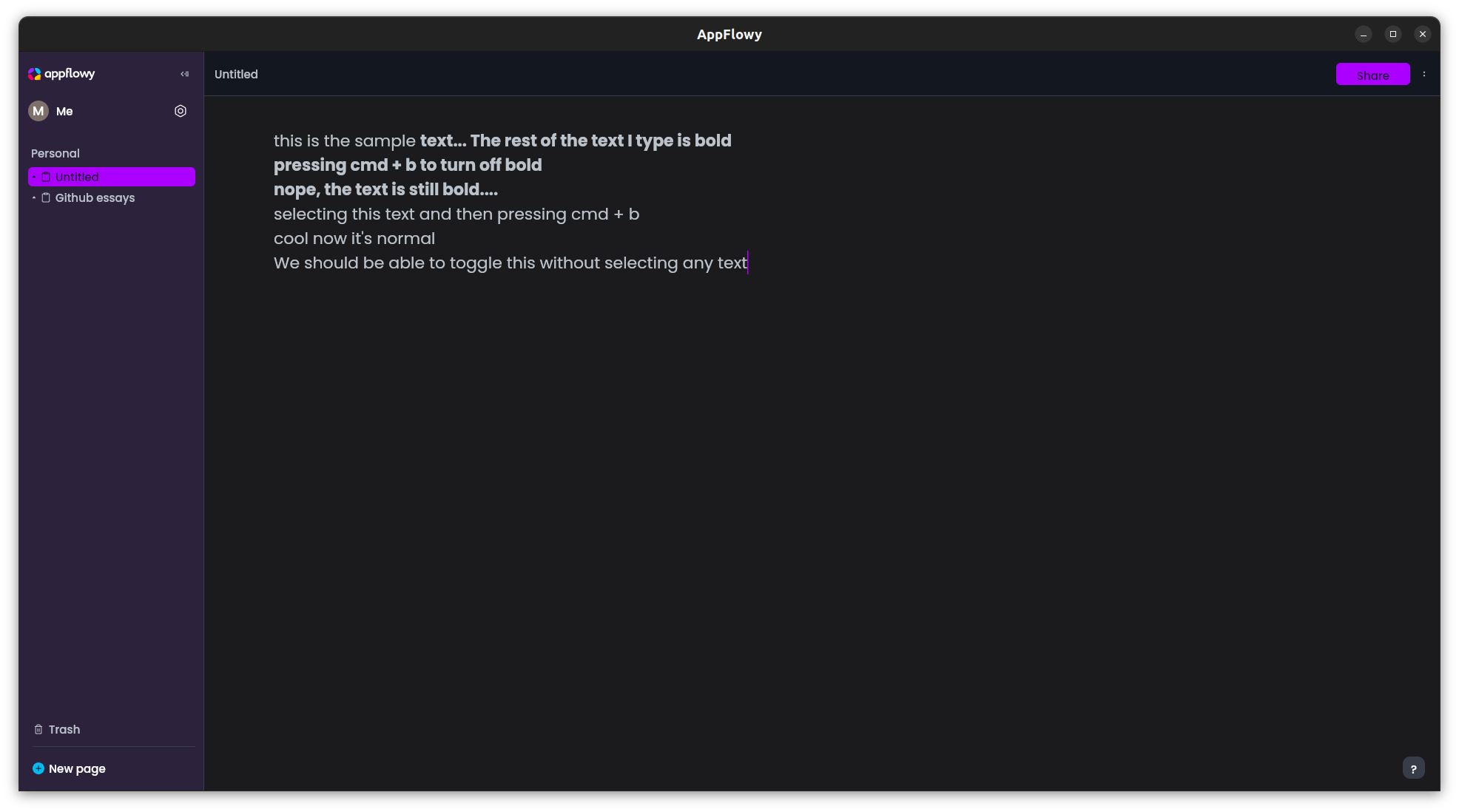 [Bug] Keyboard shorcuts for bold, underline and italics don't work without selecting text ...