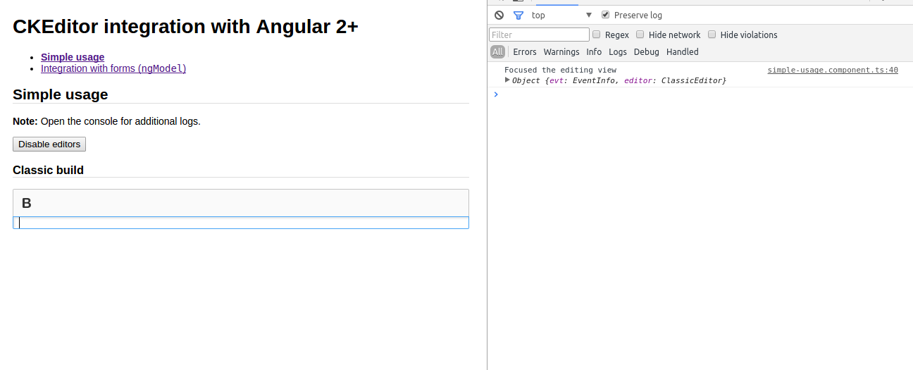 Create editor from source code · Issue #4 · ckeditor/ckeditor5-angular · GitHub