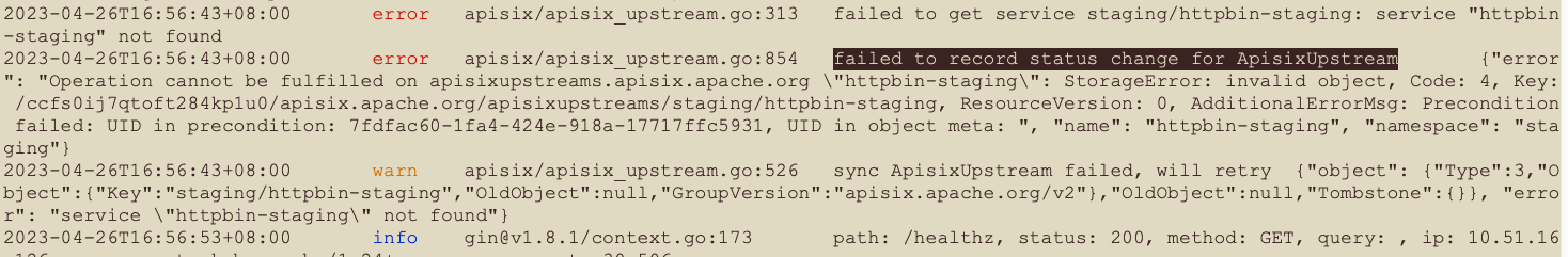bug: failed to record status change for ApisixUpstream · Issue #1815 · apache/apisix-ingress ...