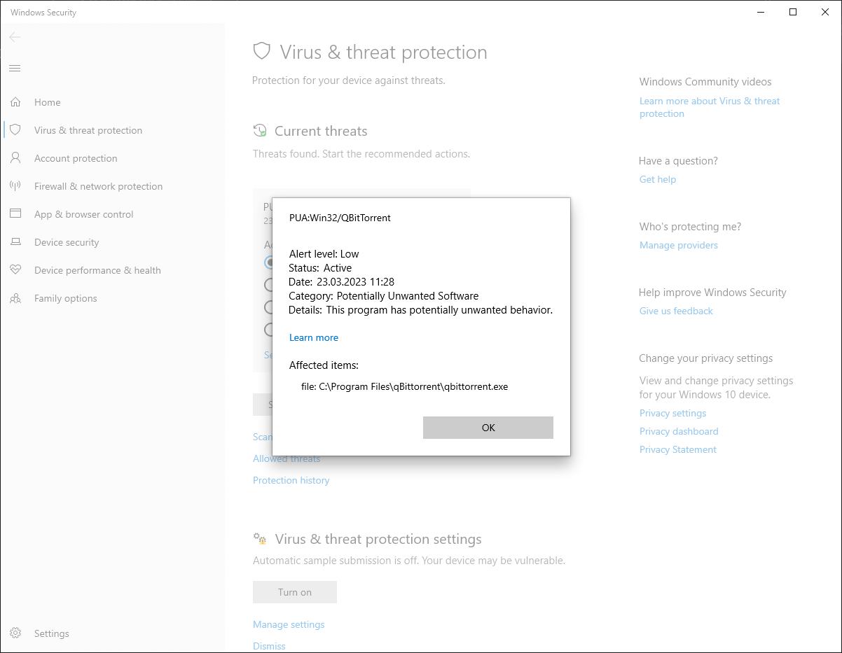 Windows Defender Reports 452 As Potentially Unwanted Software And Offers To Remove It 