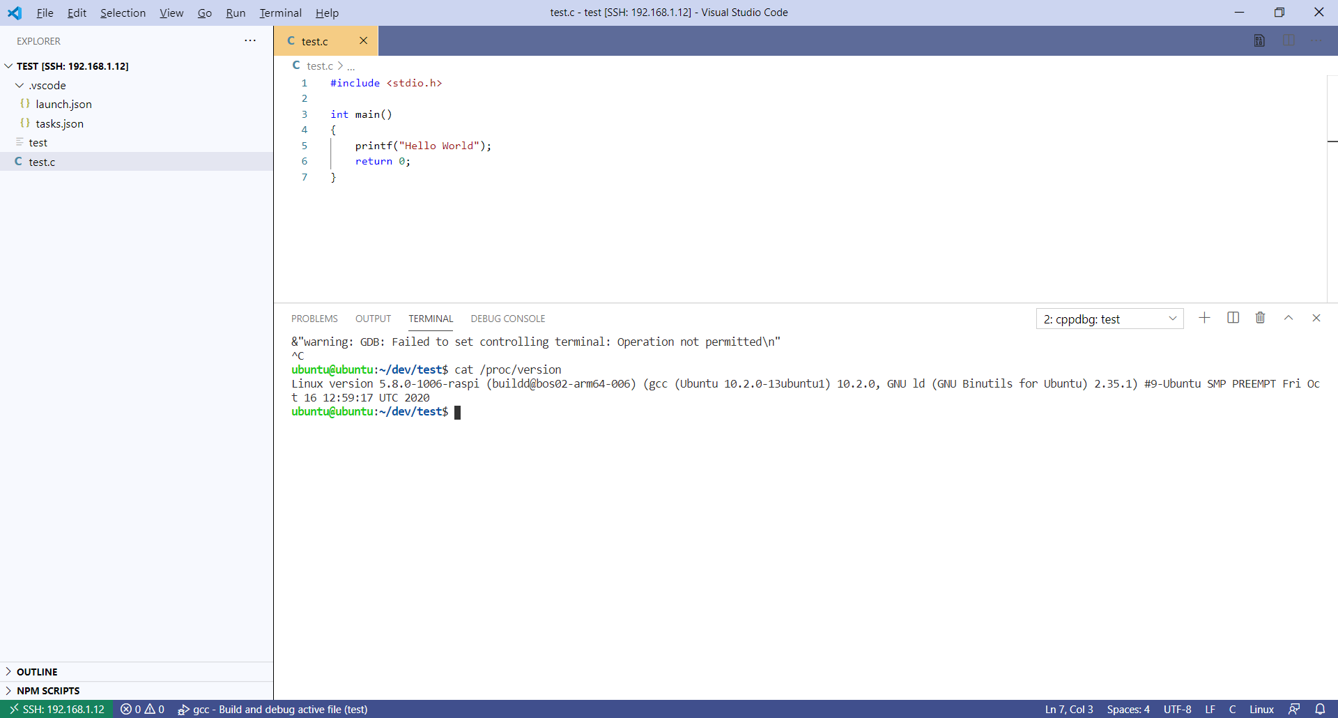 Can't run C program, Remote-SSH, Ubuntu Server 20.10 on Raspberry Pi 4 · Issue #6385 · microsoft ...