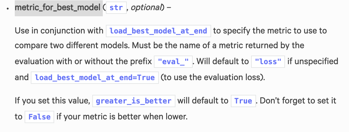 Are there any examples showing how to use the `metric_for_best_model ...