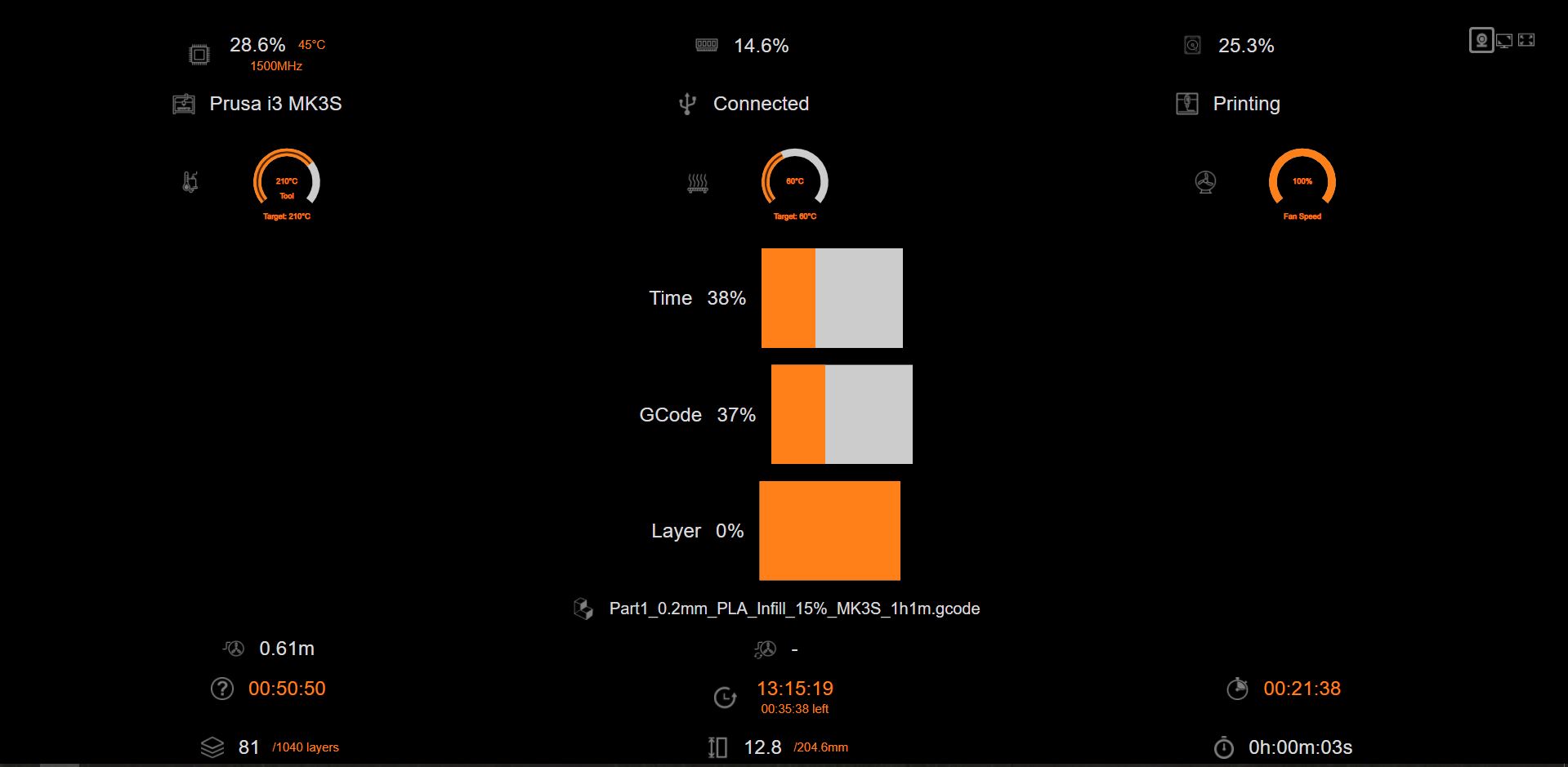 Very large progress bars in full screen mode · Issue #256 · j7126/OctoPrint-Dashboard · GitHub