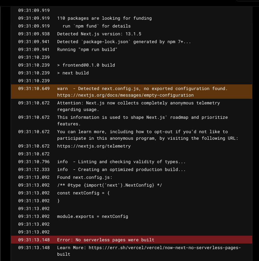 Error No Serverless Pages Built · Vercel · Discussion 1360 · Github