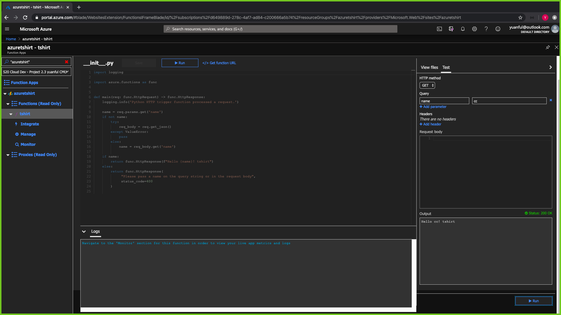 [UX] - Test run functions is not working · Issue #1531 · Azure/Azure ...