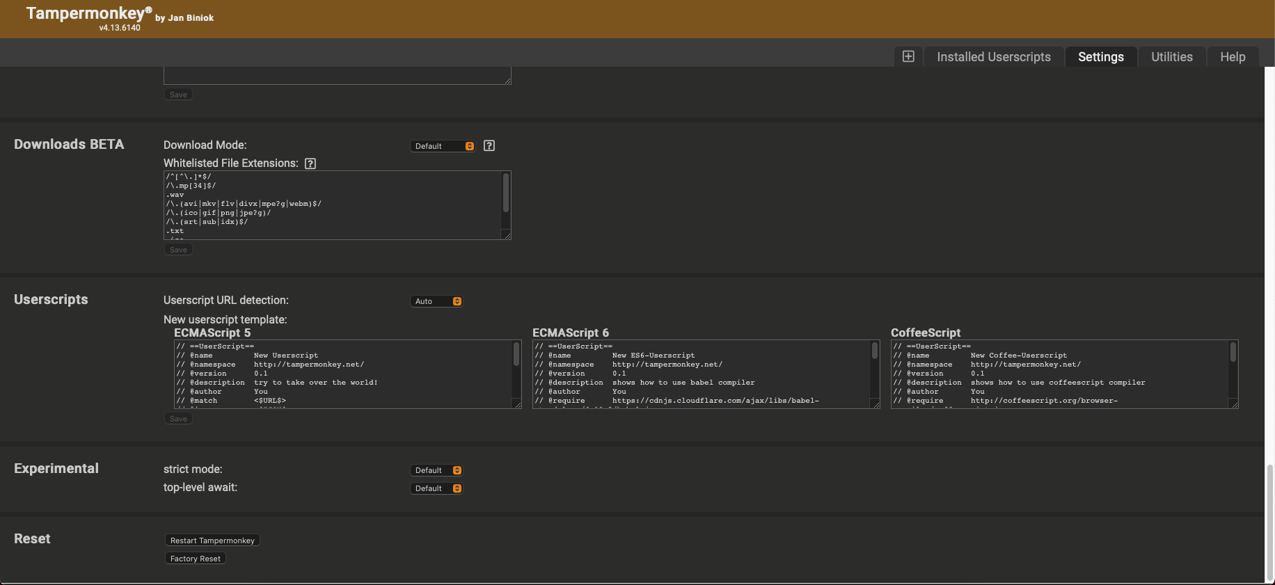 Scroll settings page down and find "Inject Mode" there - on Safari ...