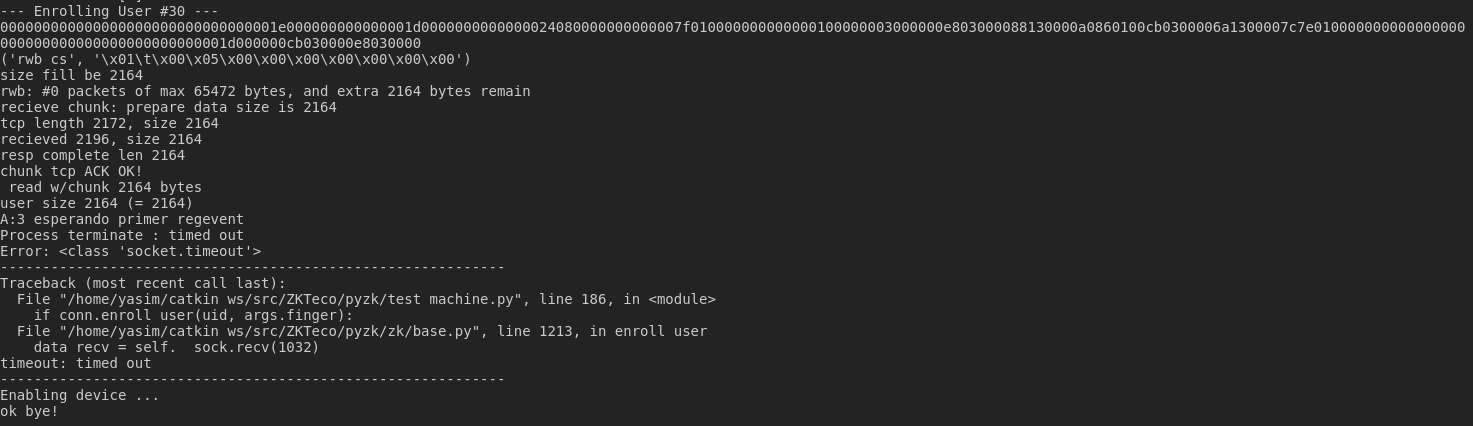 Can't Enroll user remotely · Issue #44 · fananimi/pyzk · GitHub