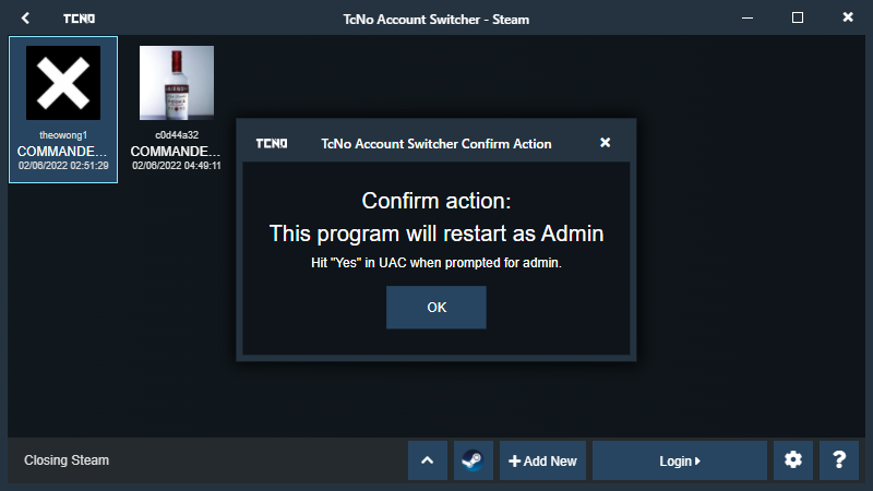 Failed to close steam again · Issue #153 · TCNOco/TcNo-Acc-Switcher · GitHub