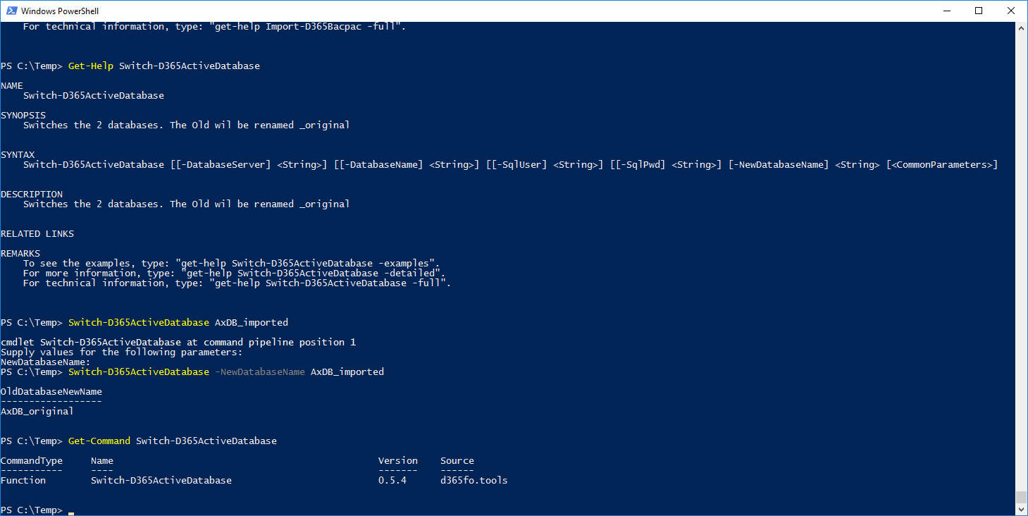 Switch-D365ActiveDatabase default parameter doesn't work · Issue #193 · d365collaborative/d365fo ...