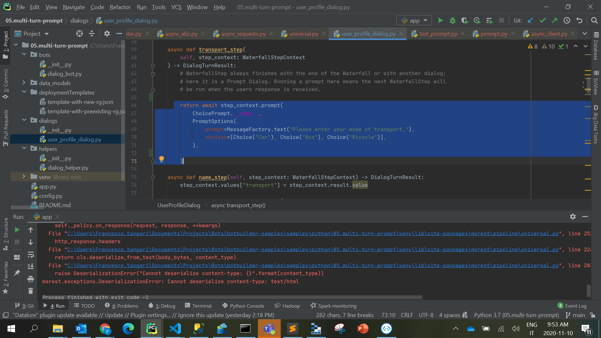 DeserializationError: Cannot deserialize content-type: text/html ...