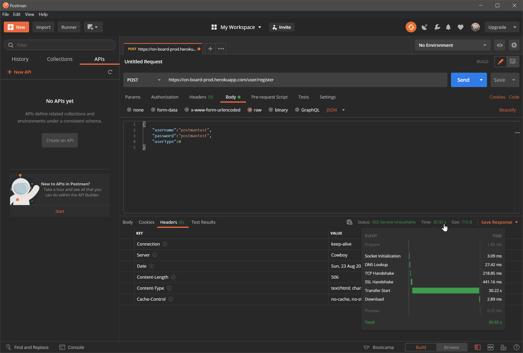 Server returns 503 Service Unavailable if username already exists ...