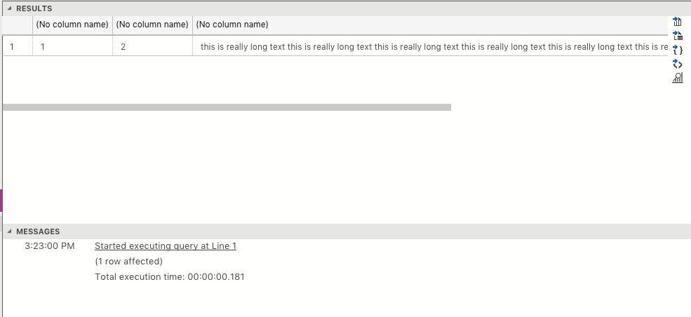 Horizontal scrollbar is in the middle of the results pane when there are not many result rows ...
