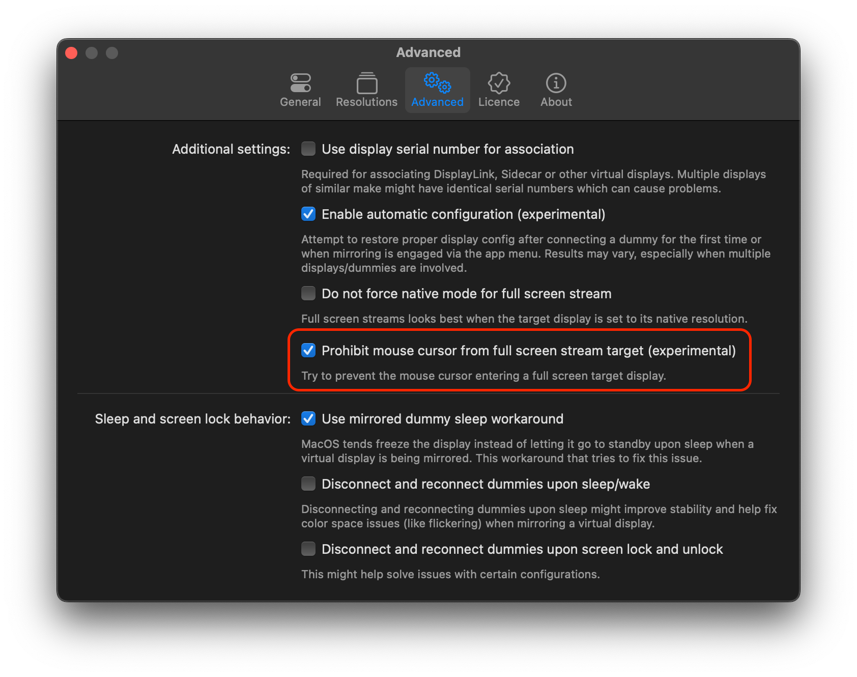 Option to prohibit the mouse from entering a display when it is covered with a full screen ...