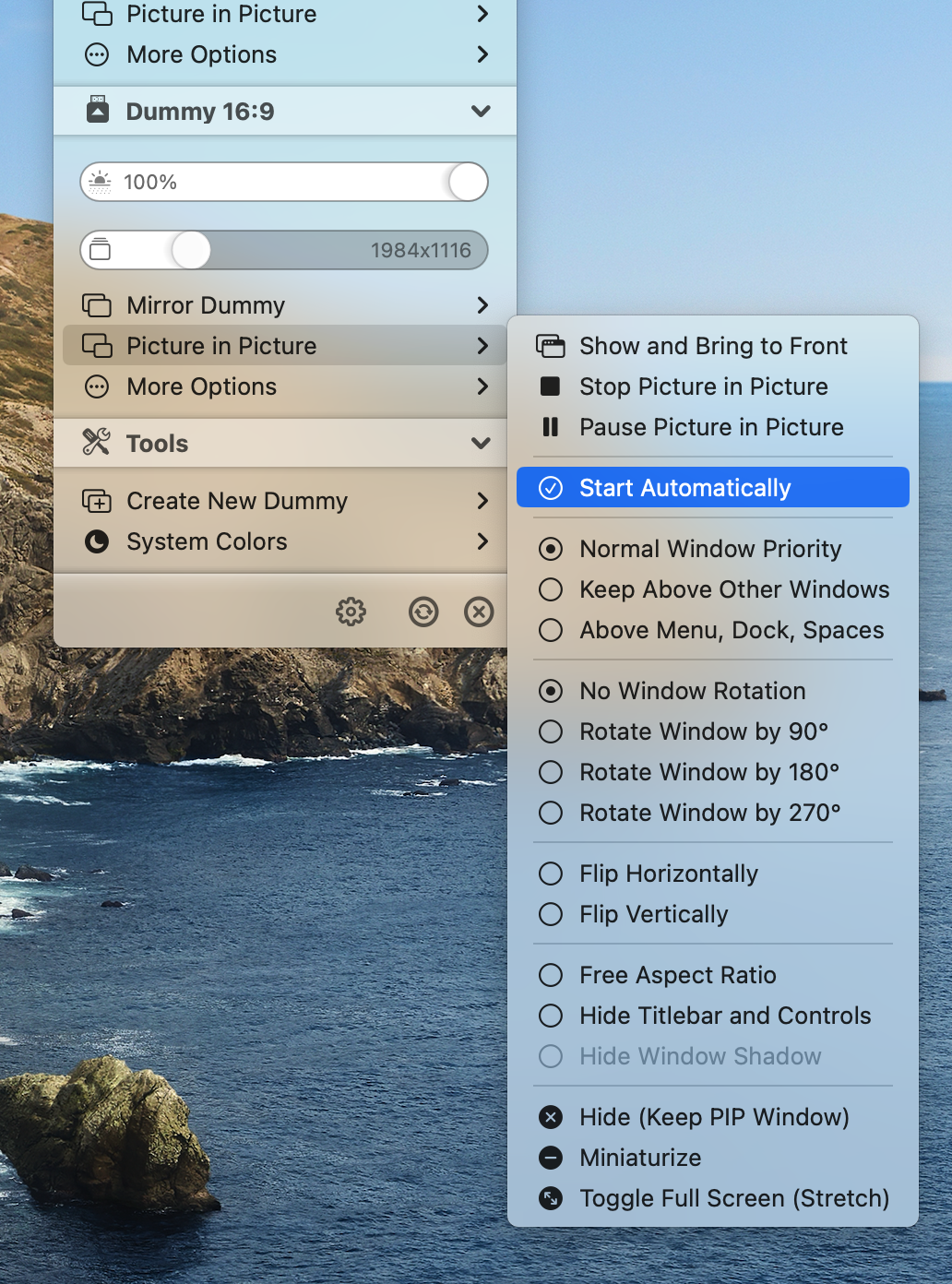 PIP window auto (re)connect option - option to start PIP window when connecting to a display or ...