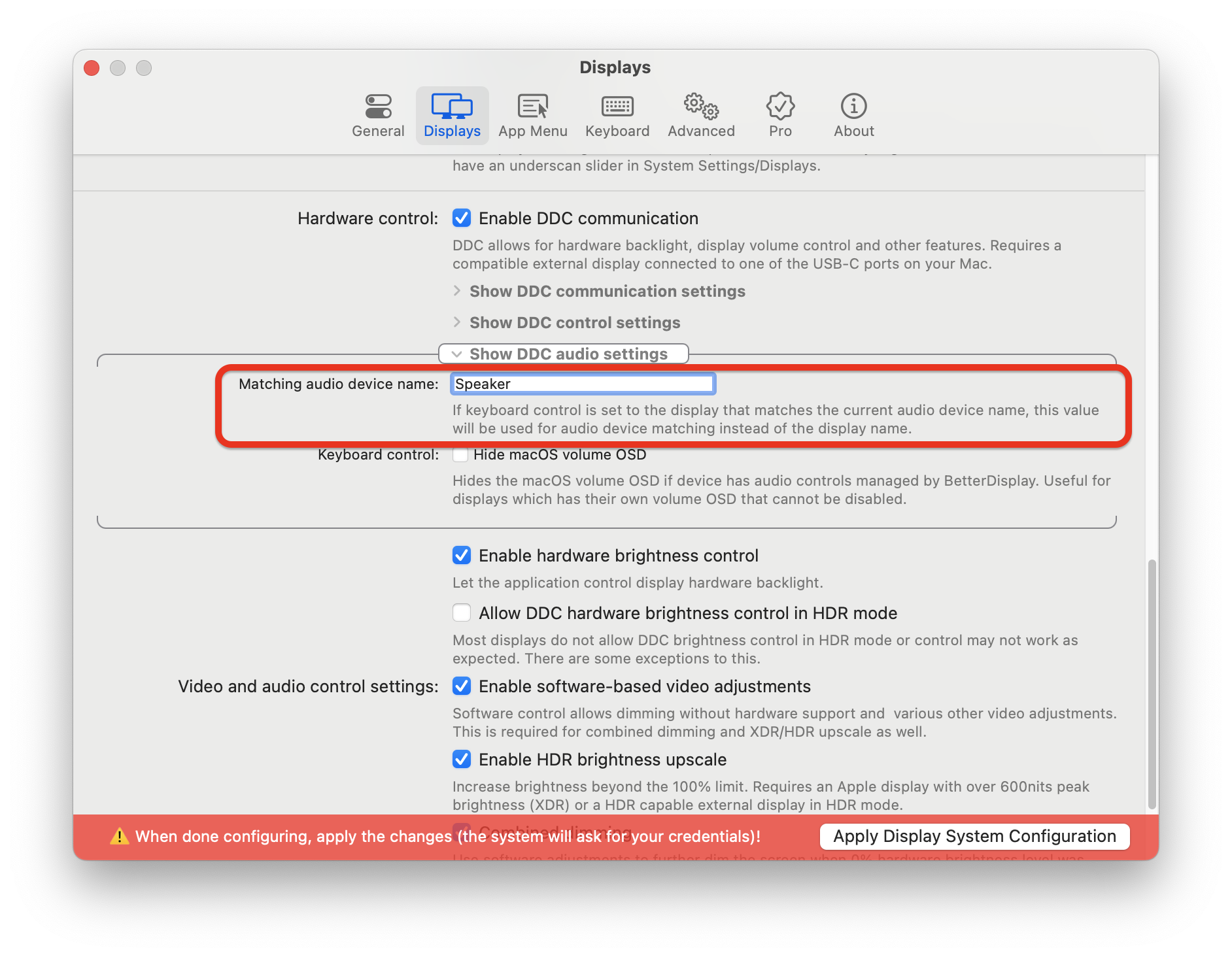 Add option to customize audio device name associated with the display for DDC volume control ...