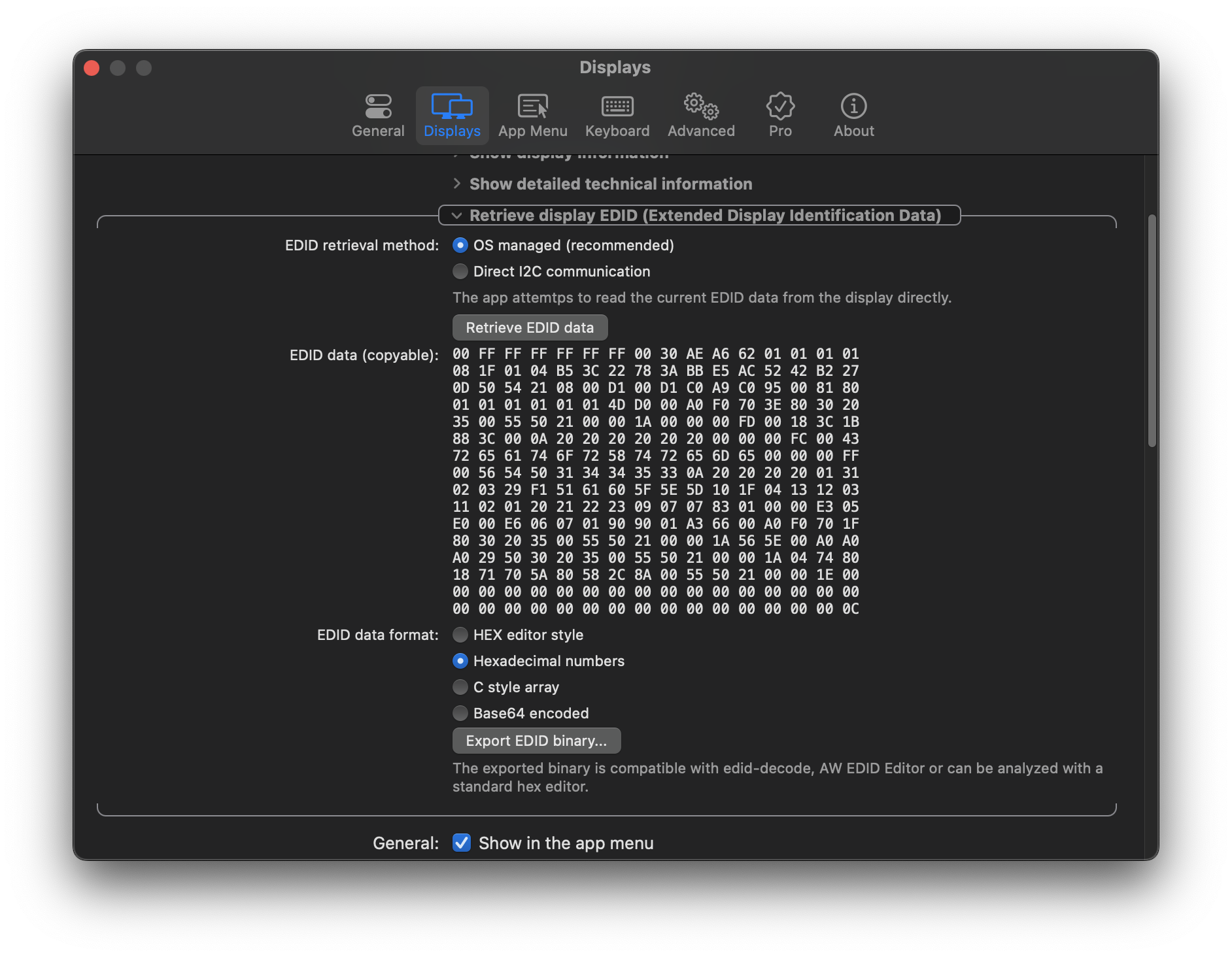 Add alternate formats for copyable EDID data · Issue #1156 · waydabber/BetterDisplay · GitHub