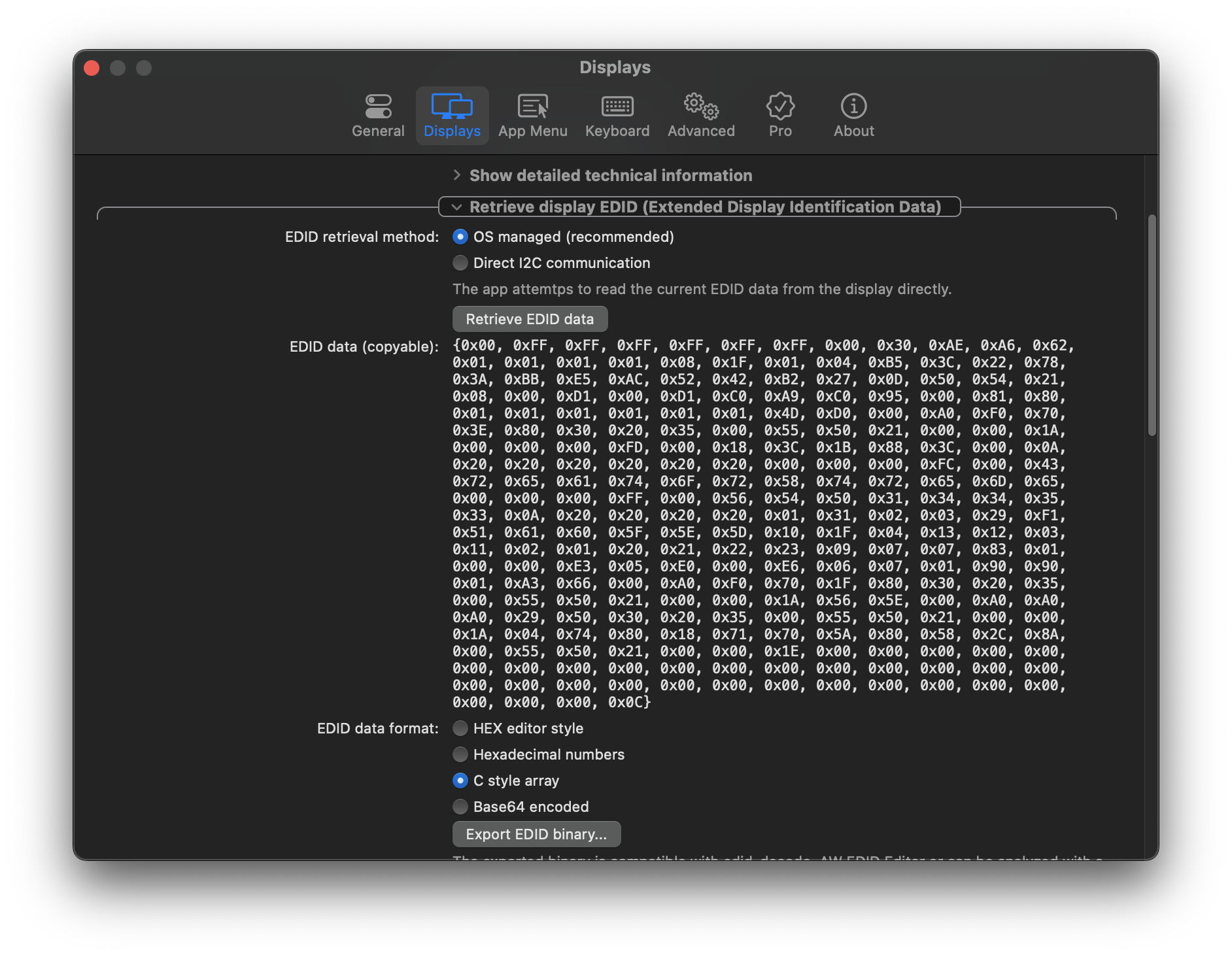 Add alternate formats for copyable EDID data · Issue #1156 · waydabber/BetterDisplay · GitHub