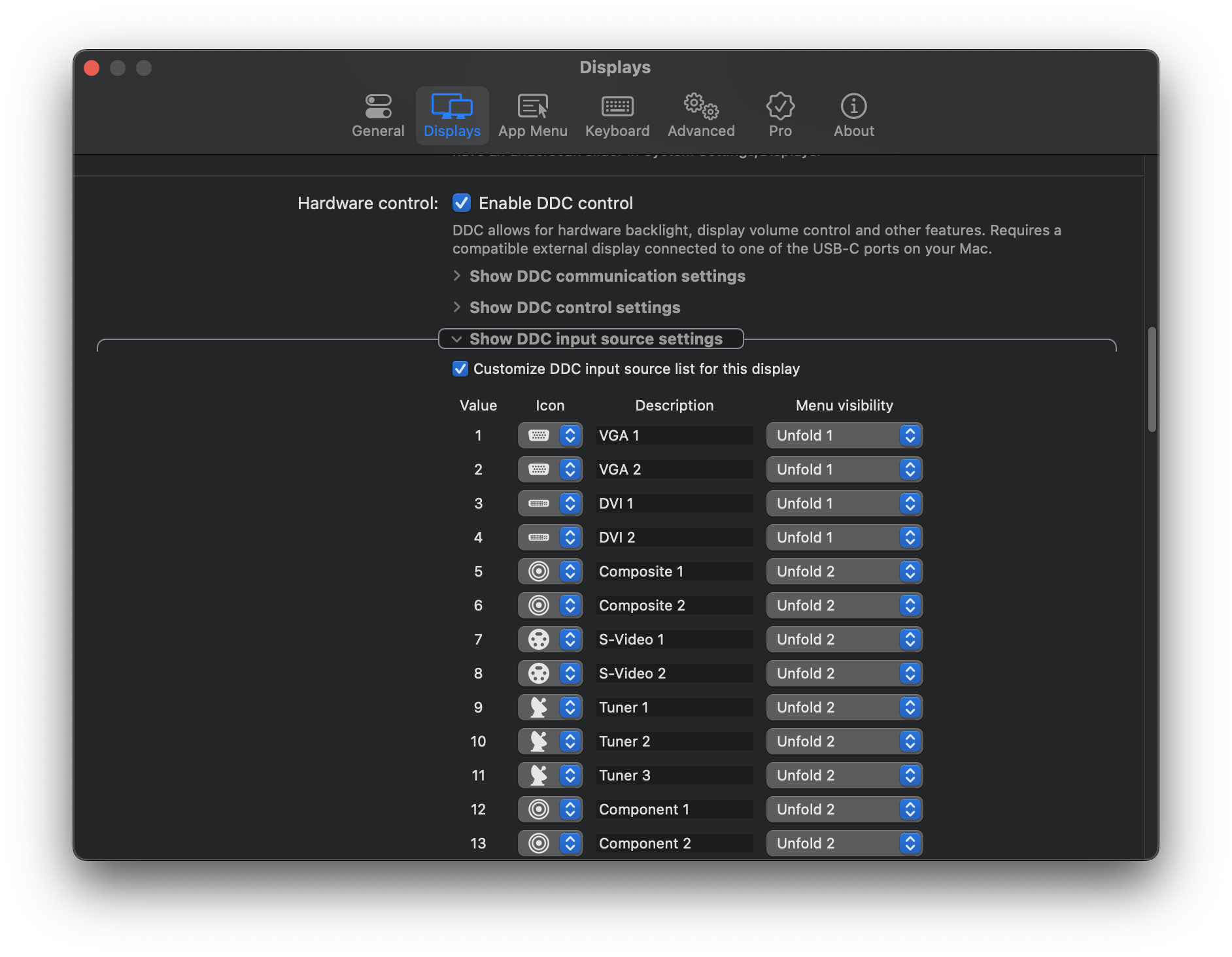 Add feature to customize DDC inputs for a display · Issue #1128 · waydabber/BetterDisplay · GitHub