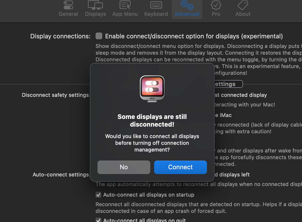 Add warning for disconnected displays before turning off connection management feature · Issue ...