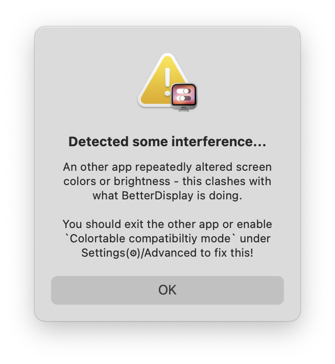 Add conflict detection with other apps that alter colors and brightness · Issue #1598 ...