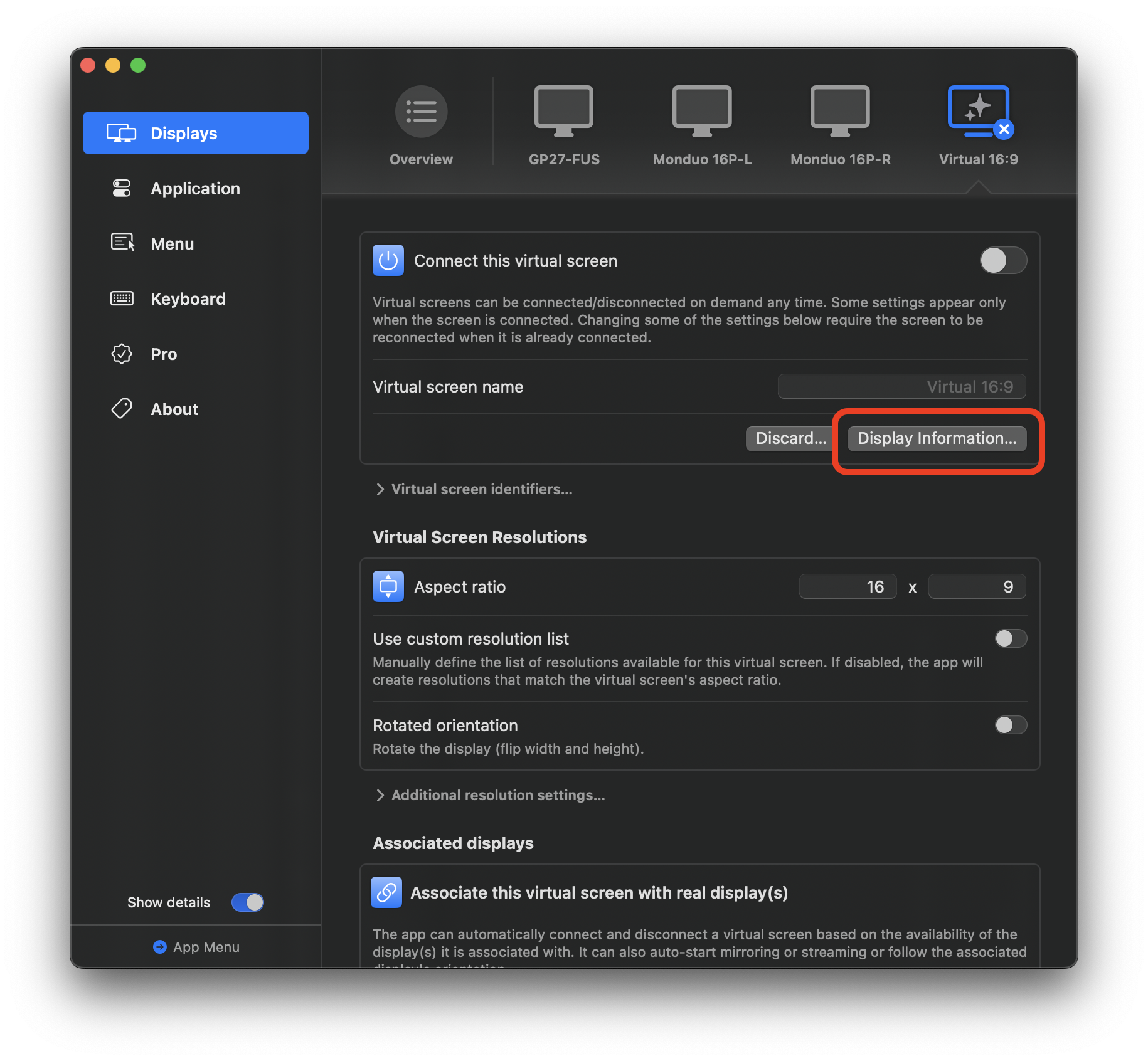 Make remembered display information available under Display Information... for disconnected ...