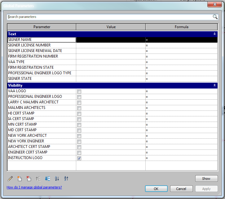 Parameter Associate for Global Parameters with a project setting ...