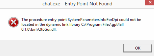 Win 8 chat.exe - entry point not found (Qt6Gui.dll) · Issue #48 · nomic-ai/gpt4all-chat · GitHub