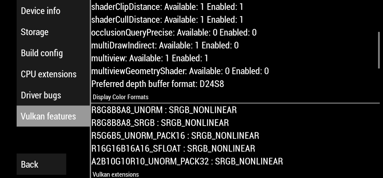 [Feature Request] [UI] Vulkan features extension info and driver bugs info. · Issue #965 ...