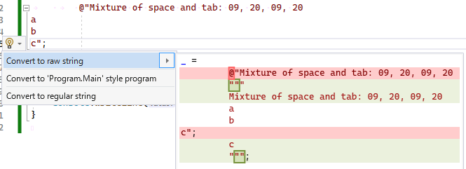 Code Completion For Mixed Whitespace Characters In Raw String · Issue 64237 · Dotnetroslyn