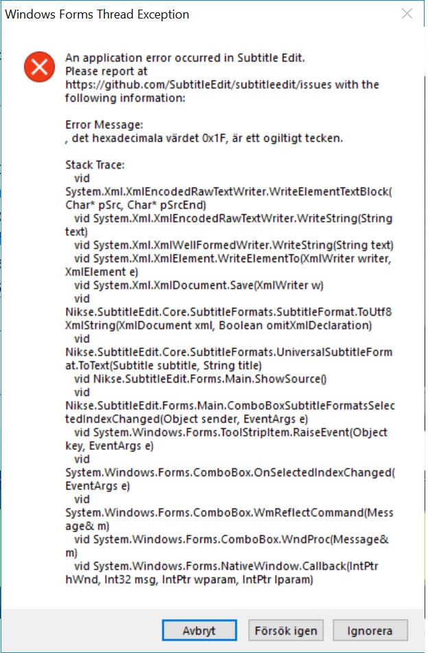 Error while saving in different format · Issue #2845 · SubtitleEdit ...