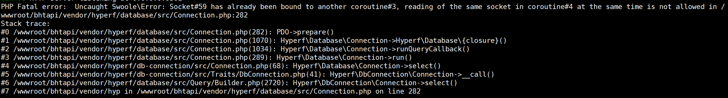 使用协程按不同条件查询db，报 Socket59 Has Already Been Bound To Another Coroutine · Issue 5341 · Hyperf 3203