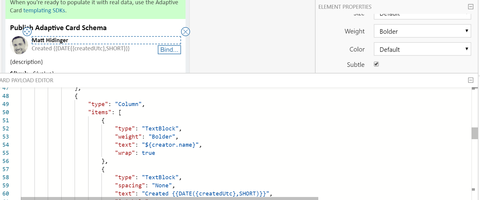 Adaptive Card Designer Setting Issubtle To True Is Not Adding The Property To The Adaptive 
