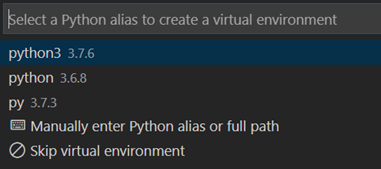 Update text in "select a python alias" for the create project flow ...