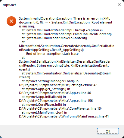 XML error · Issue #281 · mpvnet-player/mpv.net · GitHub