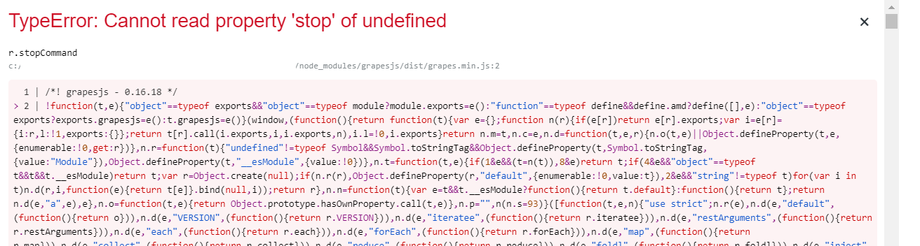 TypeError: Cannot read property 'stop' of undefined · Issue #3710 · GrapesJS/grapesjs · GitHub
