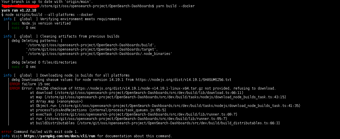 Failed to build OpenSearch-Dashboard [BUG] · Issue #1681 · opensearch-project/OpenSearch ...