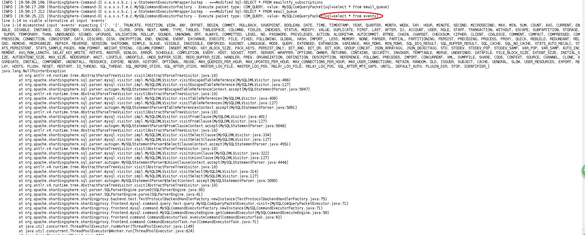 mysql "select * from events" cause null pointer exception · Issue #6314 · apache/shardingsphere ...