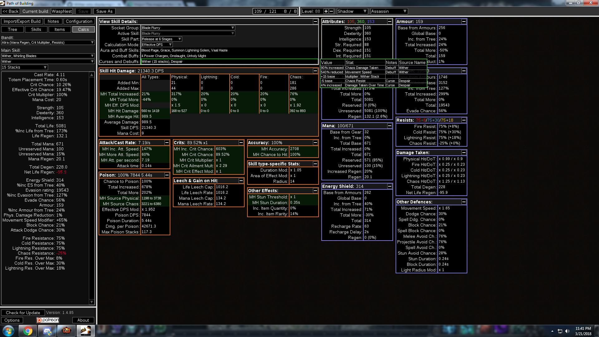 Wither only displaying/calculating max stacks of 1 · Issue #932 · Openarl/PathOfBuilding · GitHub
