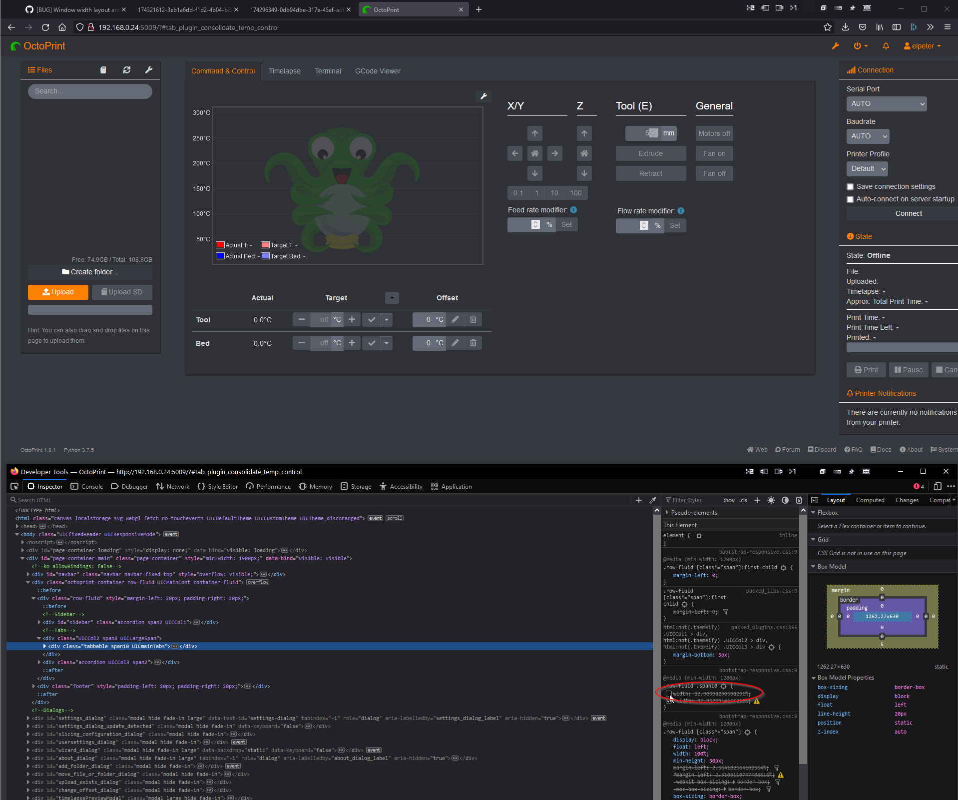 [BUG] Window width layout and window styles went nuts · Issue #242 · LazeMSS/OctoPrint ...