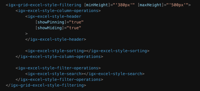 [Angular elements] There is no exported excel style filtering component and its directives ...